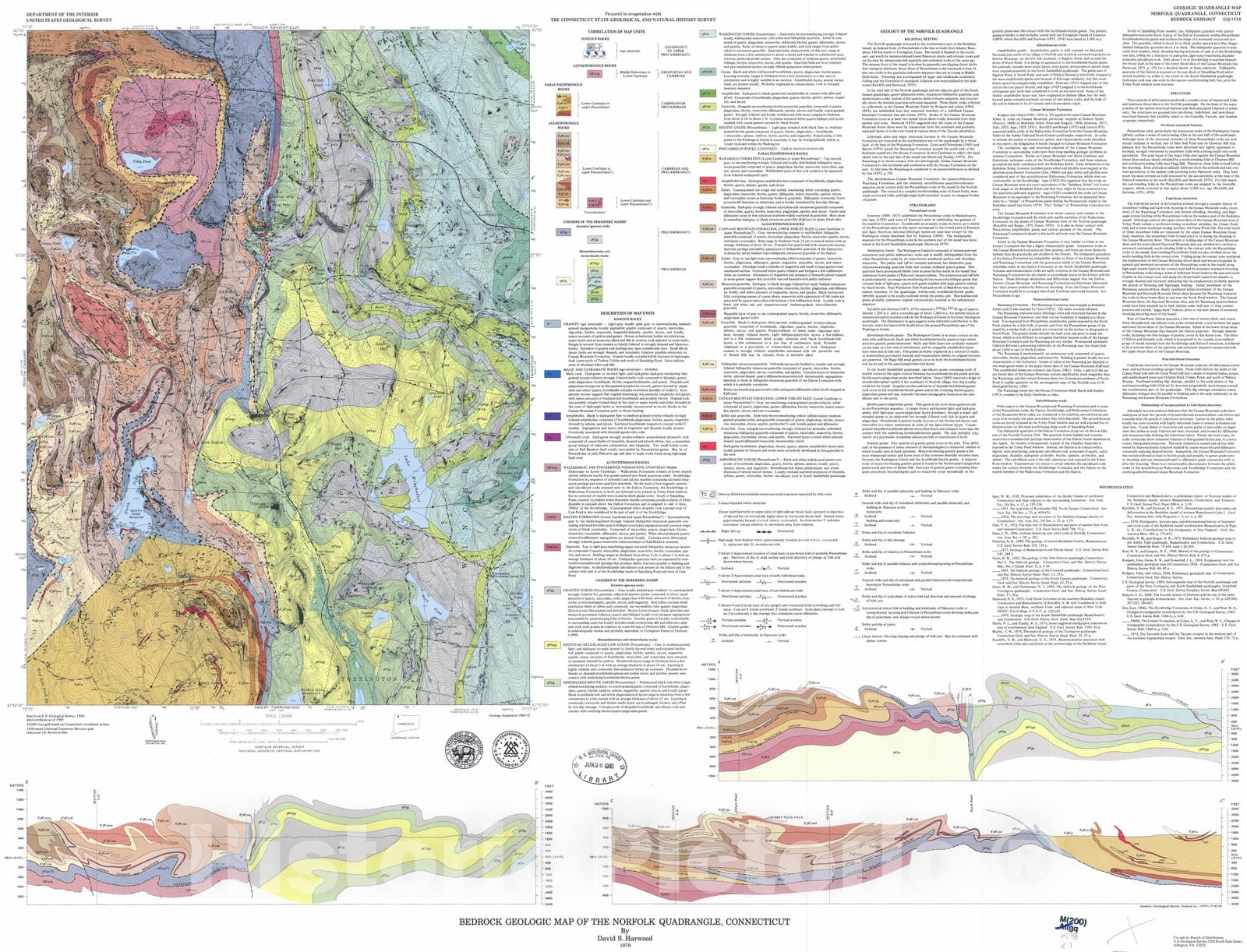 Map : Bedrock geologic map of the Norfolk quadrangle, Connecticut, 197 ...