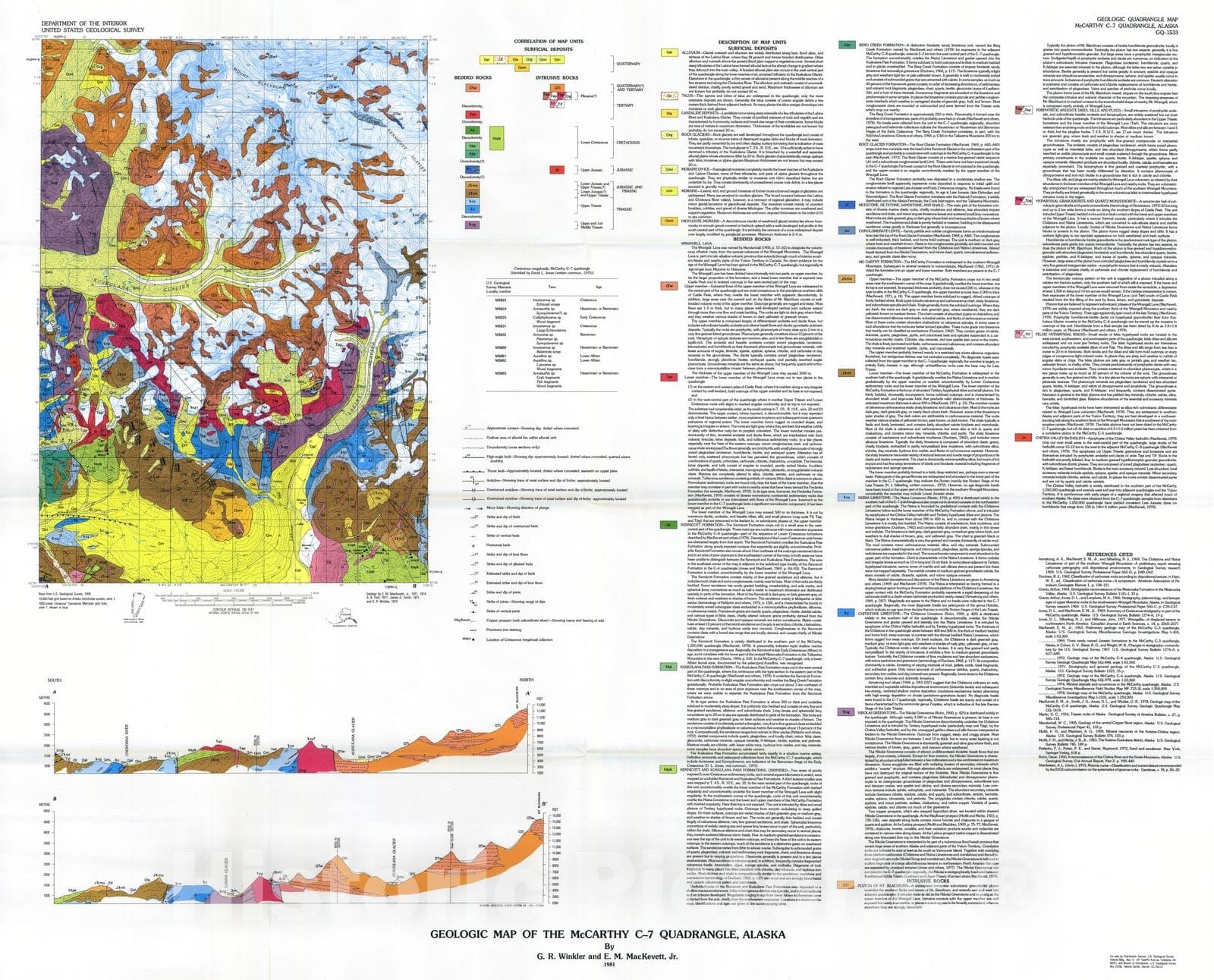 Map : Geologic map of the McCarthy C-7 quadrangle, Alaska, 1981 Cartog ...