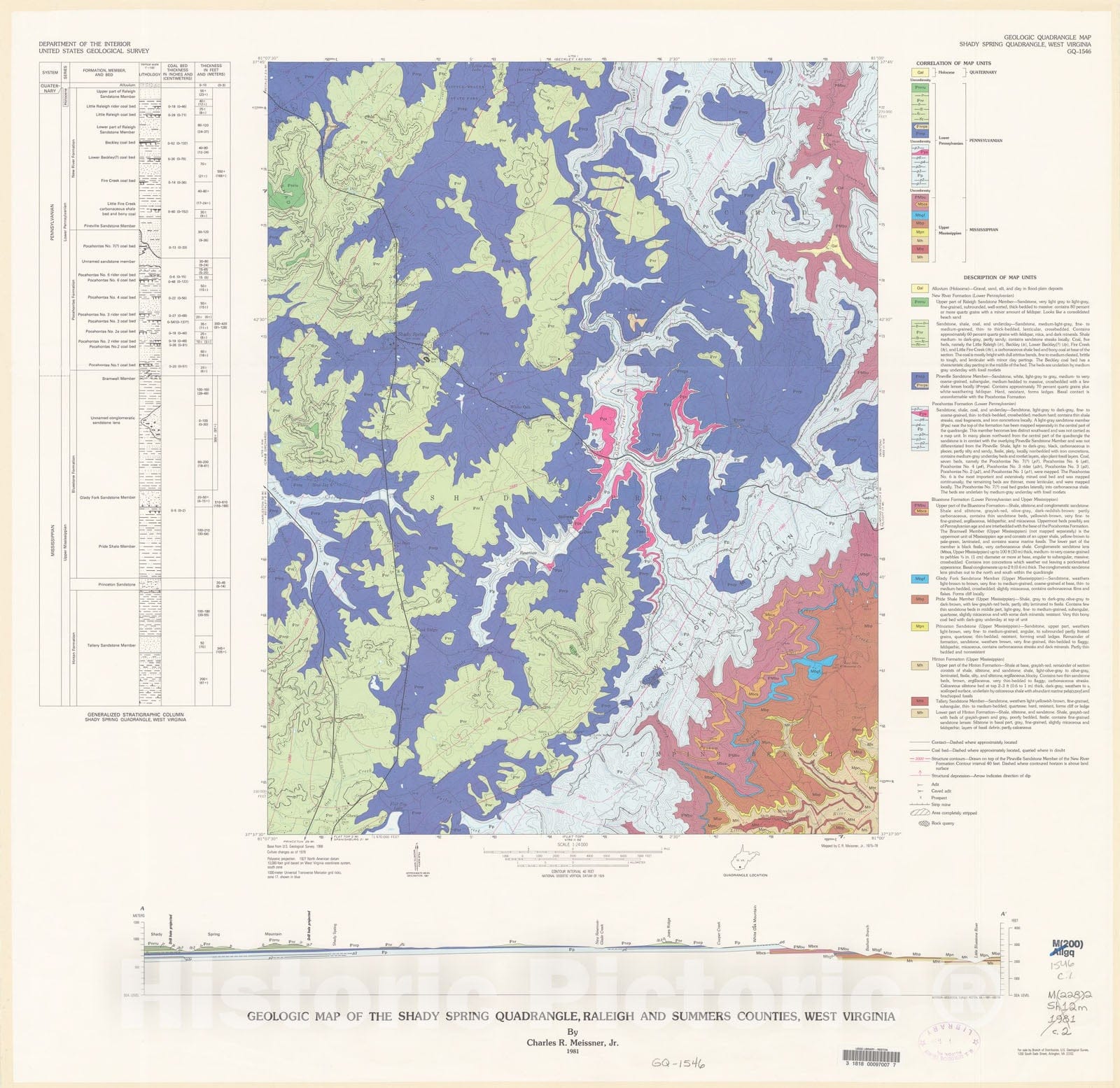 Map : Geologic map of the Shady Spring quadrangle, Raleigh and Summers ...