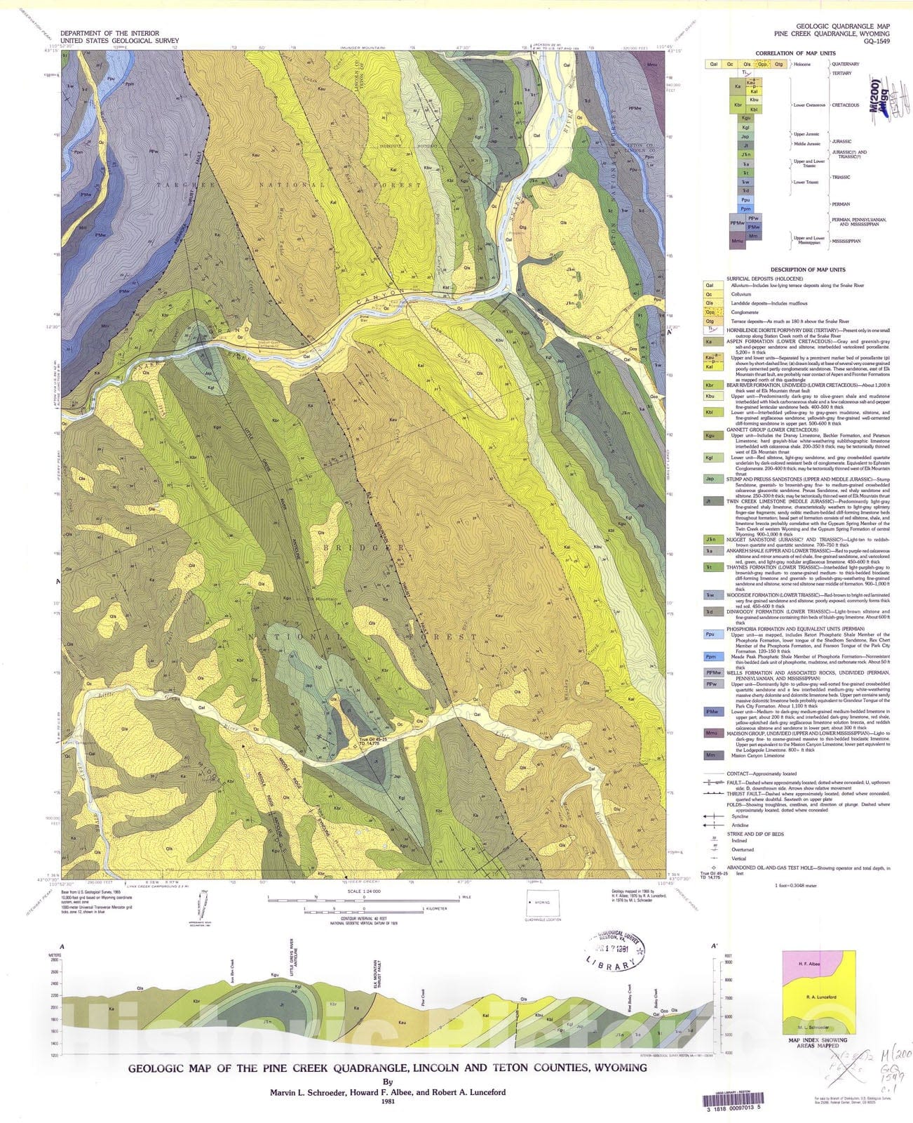 Map : Geologic map of the Pine Creek quadrangle, Lincoln and Teton Cou ...