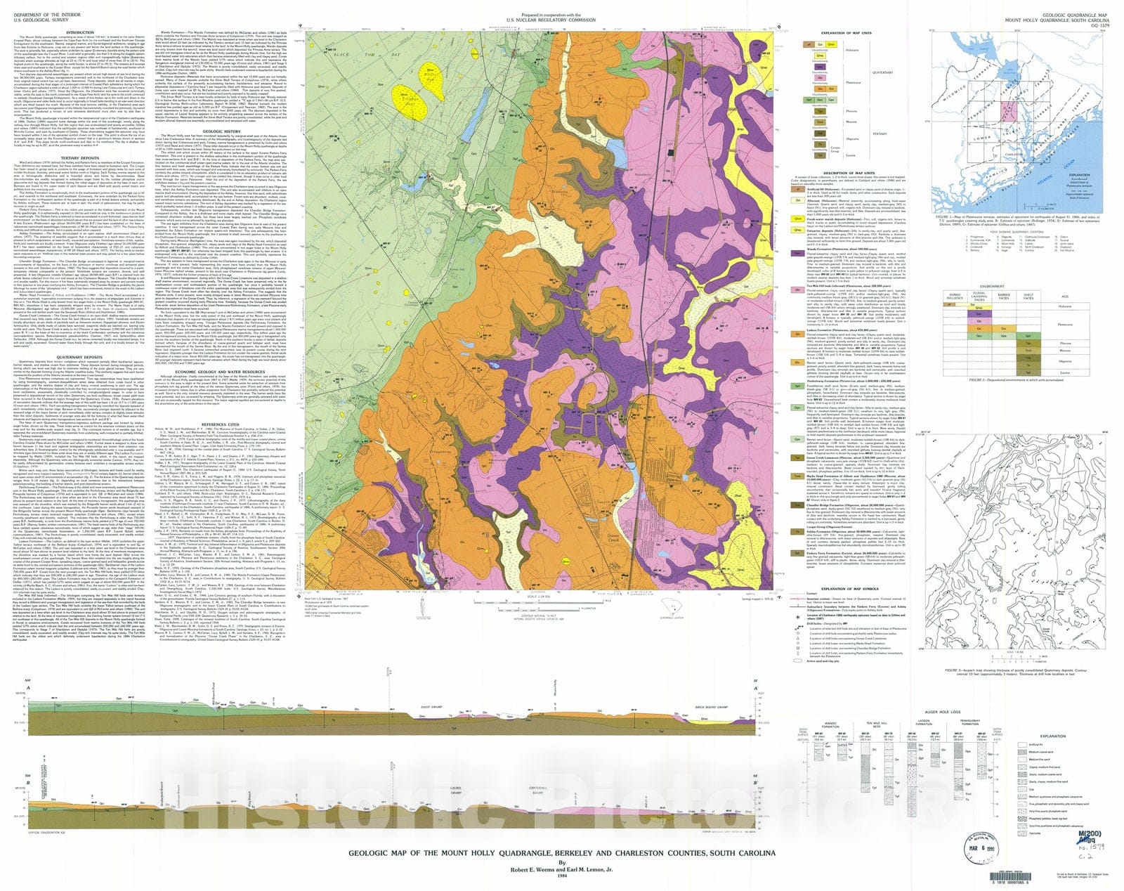 Map : Geologic map of the Mount Holly quadrangle, Berkeley and Charles ...