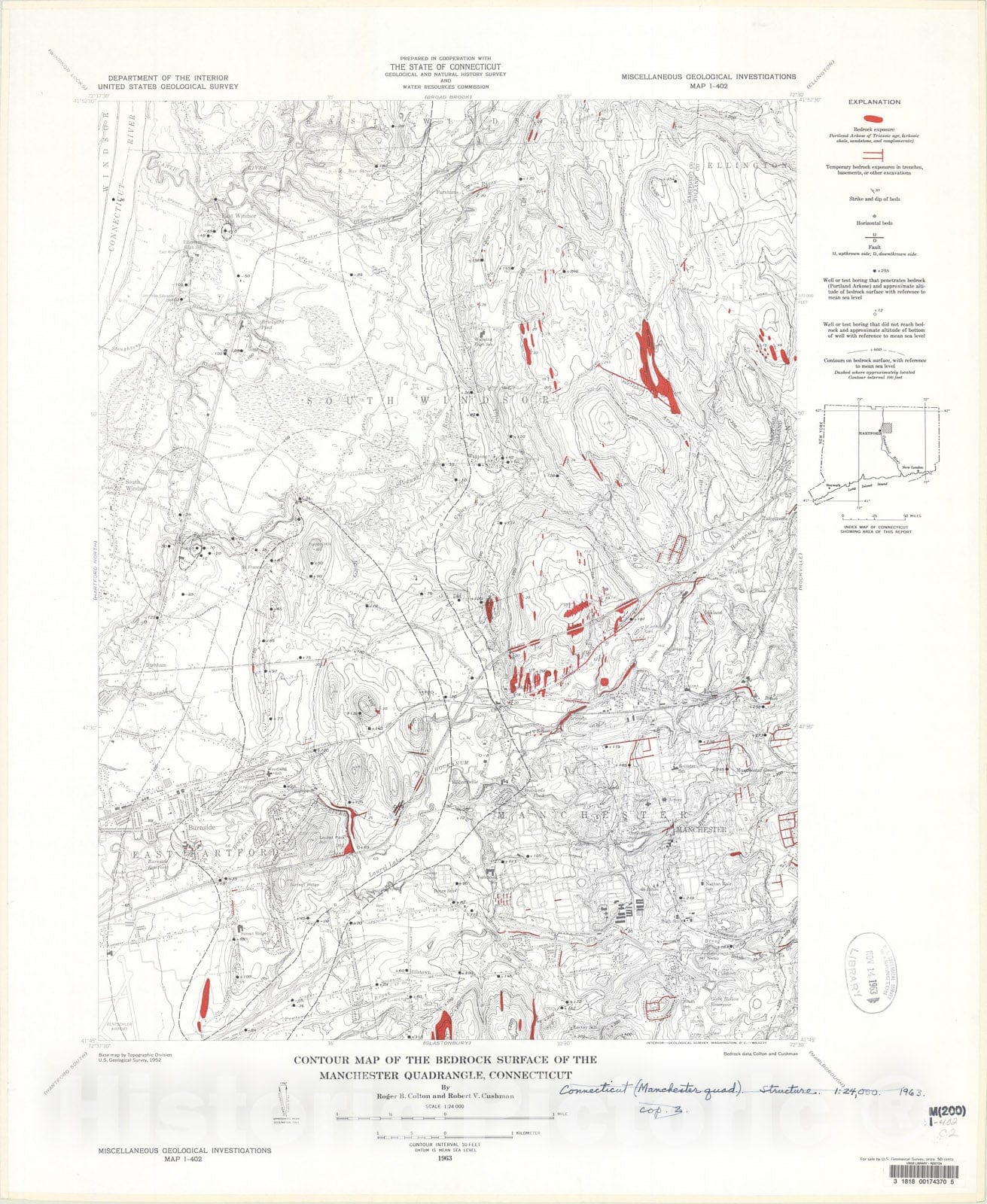 Map : Contour map of the bedrock surface of the Manchester quadrangle ...