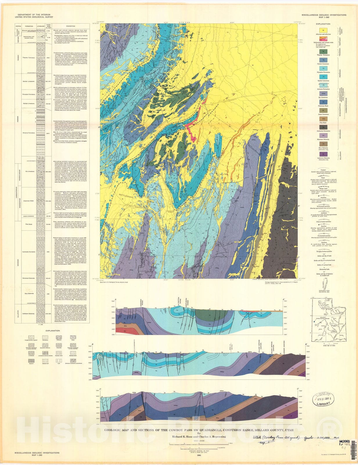 Map : Geologic map and sections of the Cowboy Pass SW quadrangle, Conf ...