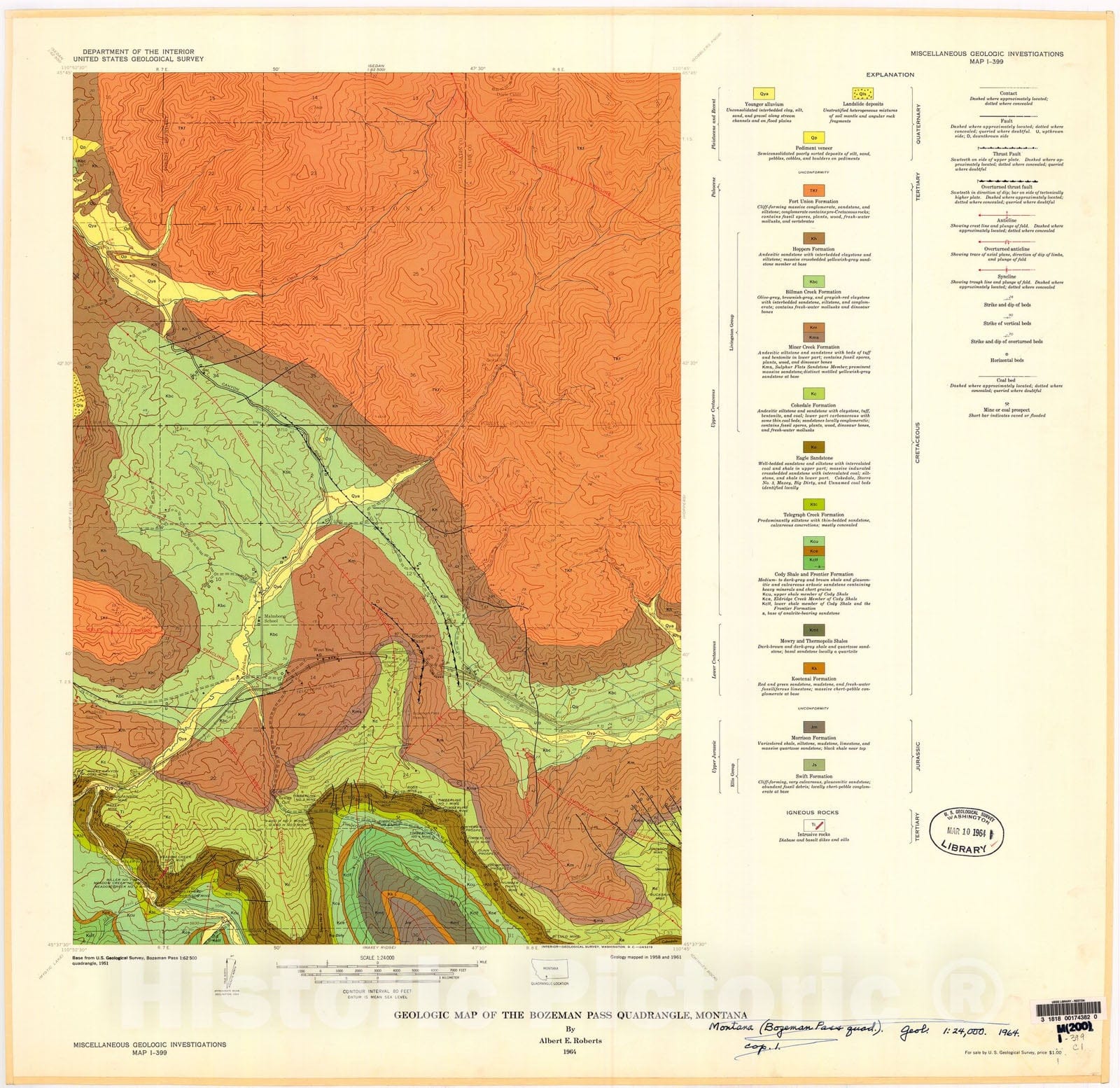 Map : Geologic map of the Bozeman Pass quadrangle, Montana, 1964 Carto ...
