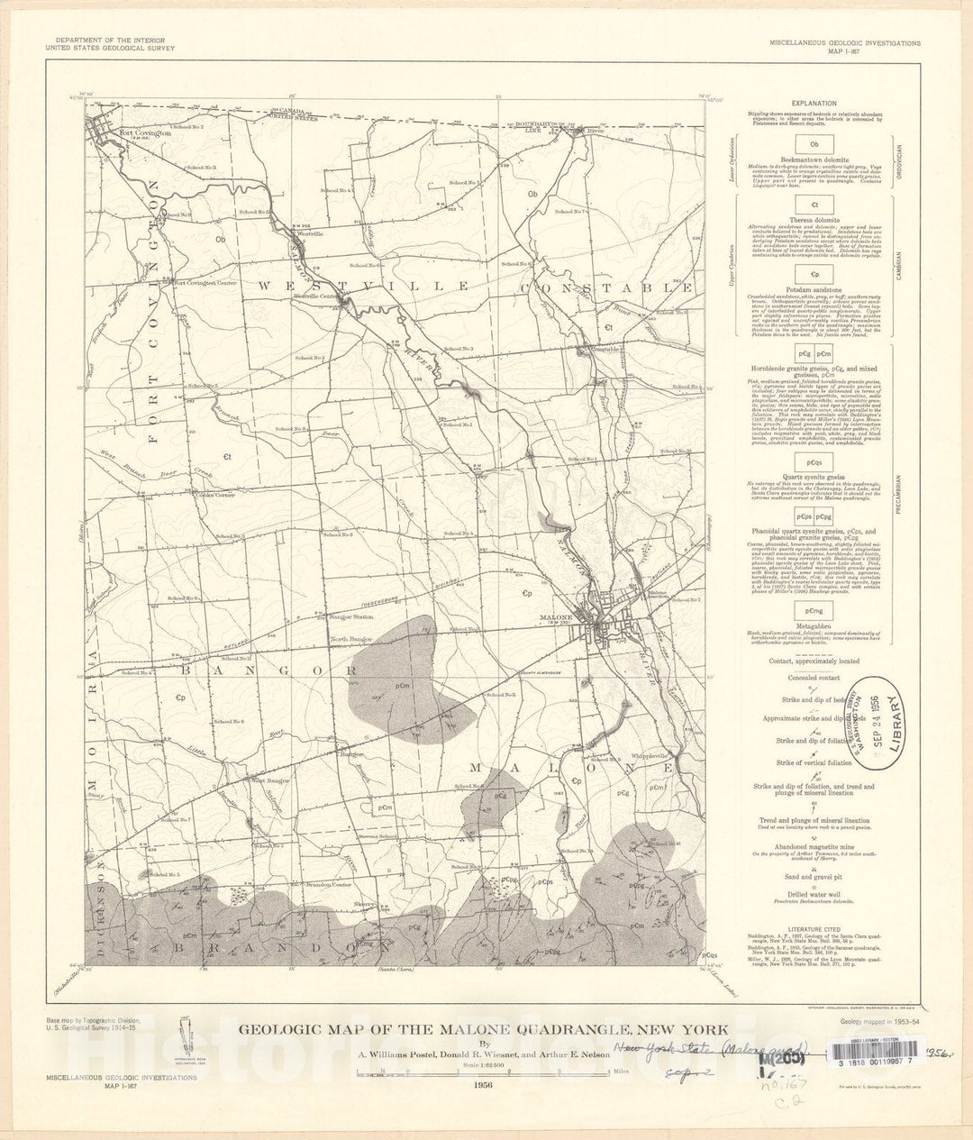 Map : Geologic map of the Malone quadrangle, New York, 1956 Cartograph ...