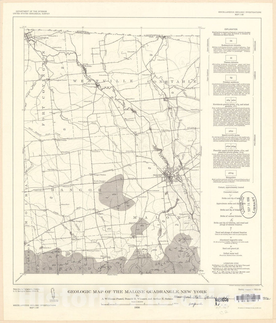 Map : Geologic map of the Malone quadrangle, New York, 1956 Cartograph ...
