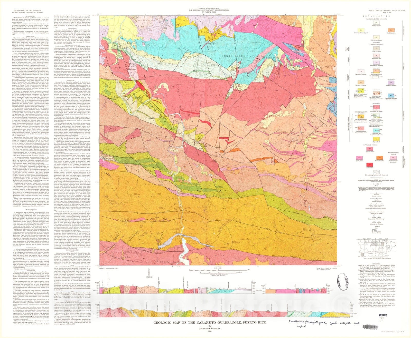 Map : Geologic map of the Naranjito quadrangle, Puerto Rico, 1968 Cart ...
