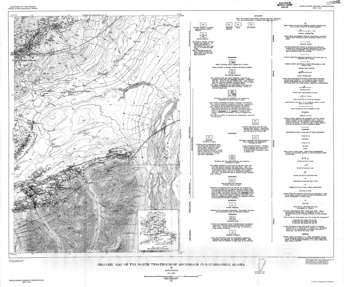 Anchorage D-1 Quadrangle Alaska Bedrock Geology Map 1961 – Historic ...