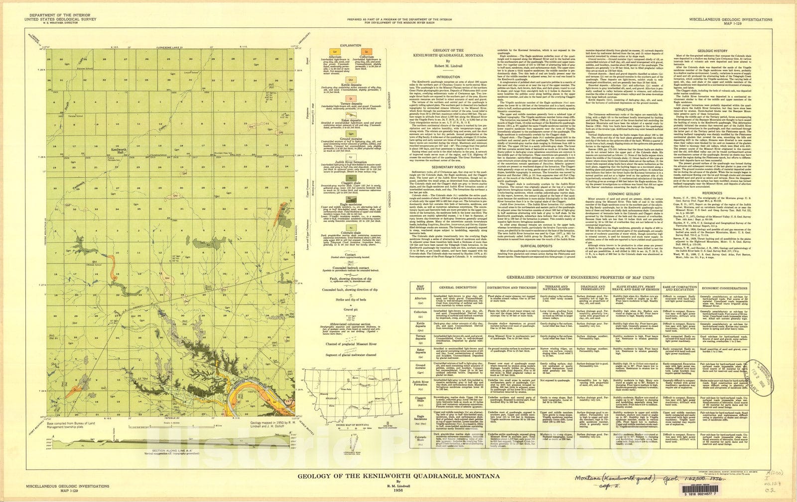 Map : Geology of the Kenilworth quadrangle, Montana, 1956 Cartography ...
