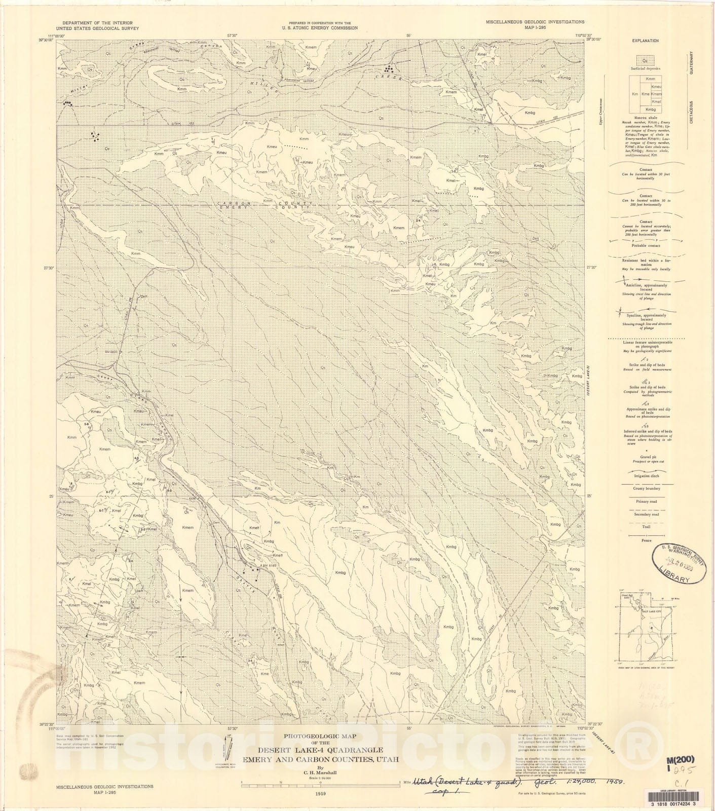 Map : Photogeologic map of the Desert Lake-4 quadrangle, Emery and Car ...
