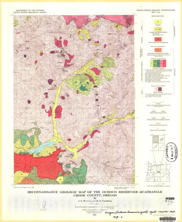 Ochoco Reservoir Geologic Map Crook County Oregon 1968 – Historic Pictoric