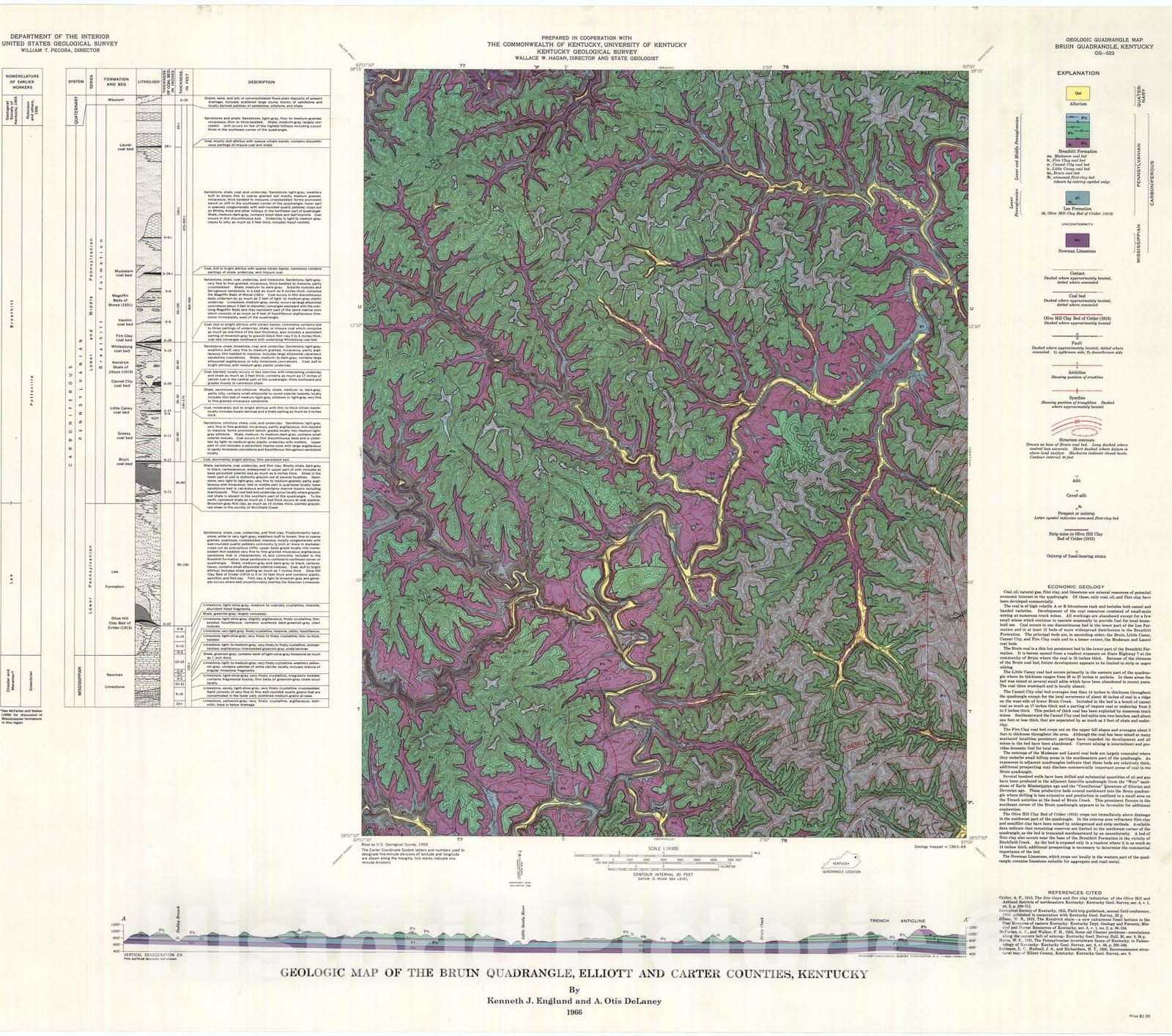 Map : Geologic map of the Bruin quadrangle, Elliott and Carter Countie ...