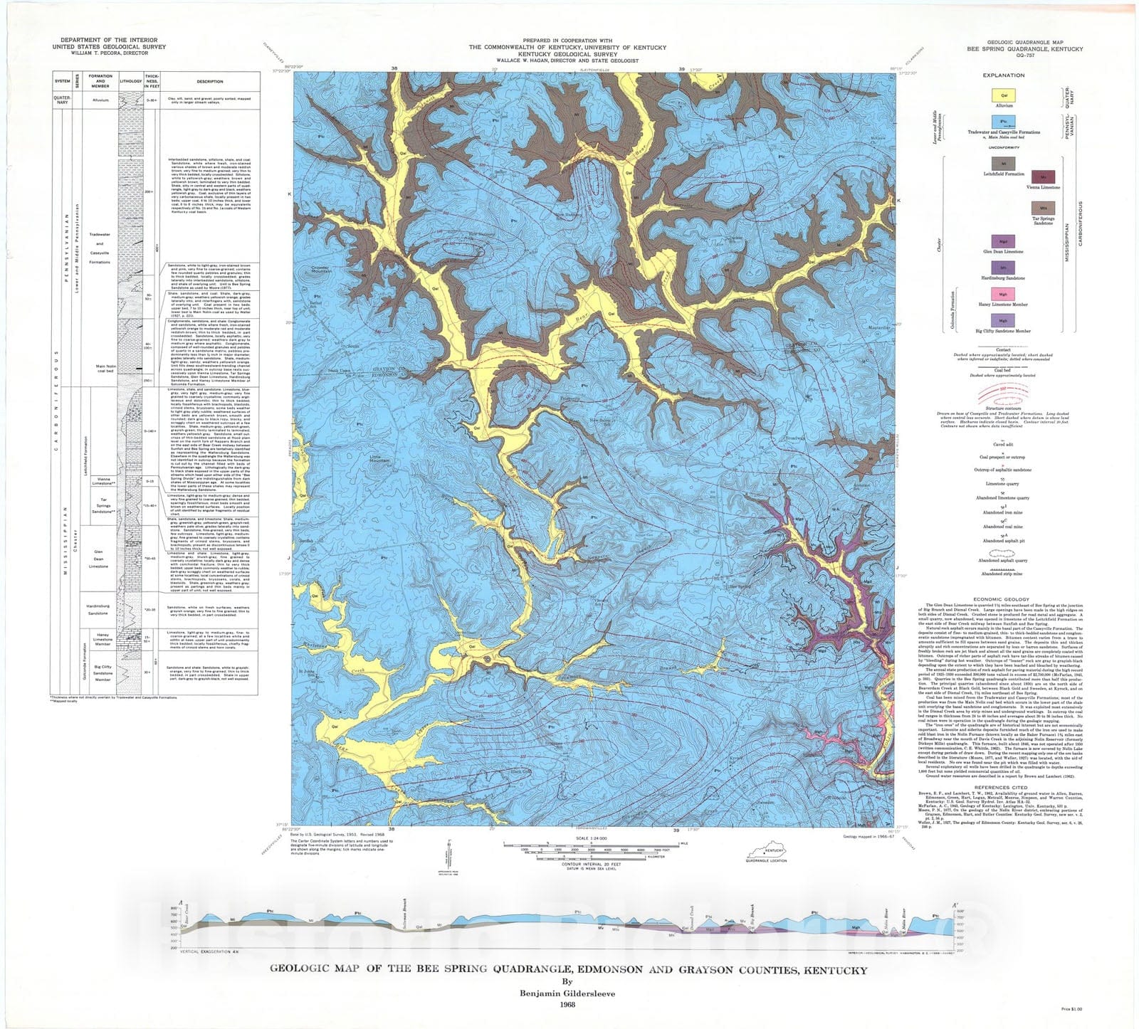 Map : Geologic map of the Bee Spring quadrangle, Edmonson and Grayson ...