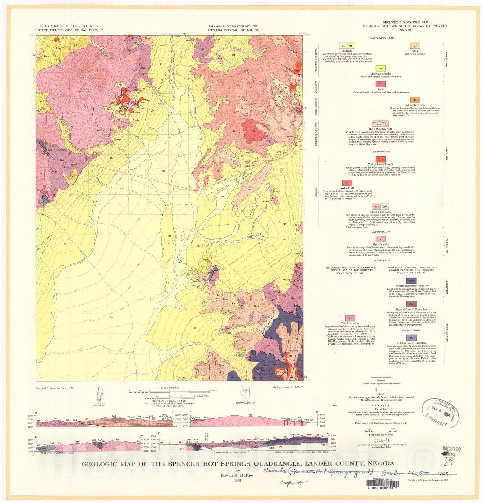 Map : Geologic map of the Spencer Hot Springs quadrangle, Lander Count ...