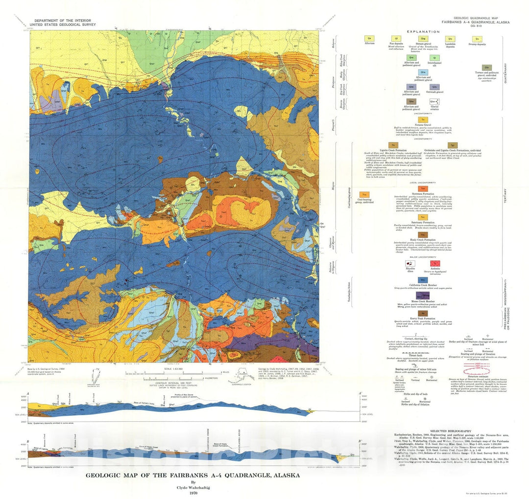 Map : Geologic map of the Fairbanks A-4 quadrangle, Alaska, 1970 Carto ...