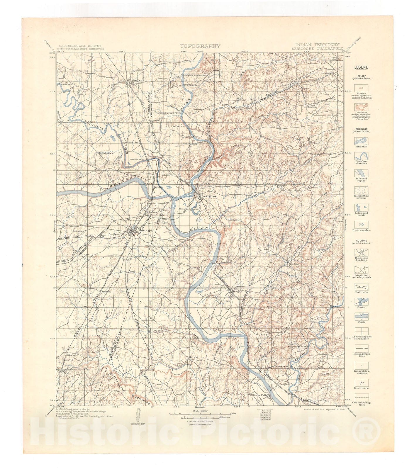 Map : Muskogee folio, Indian Territory, 1906 Cartography Wall Art ...