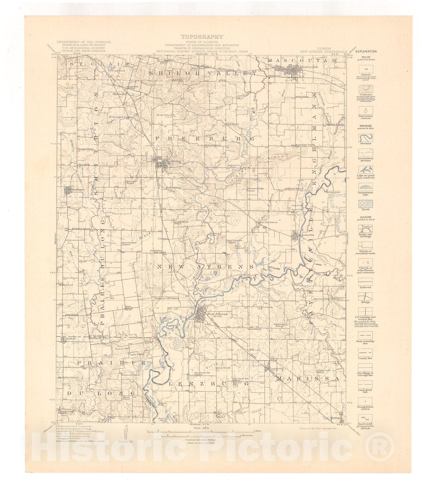 Map : New Athens-Okawville folio, Illinois, 1921 Cartography Wall Art ...
