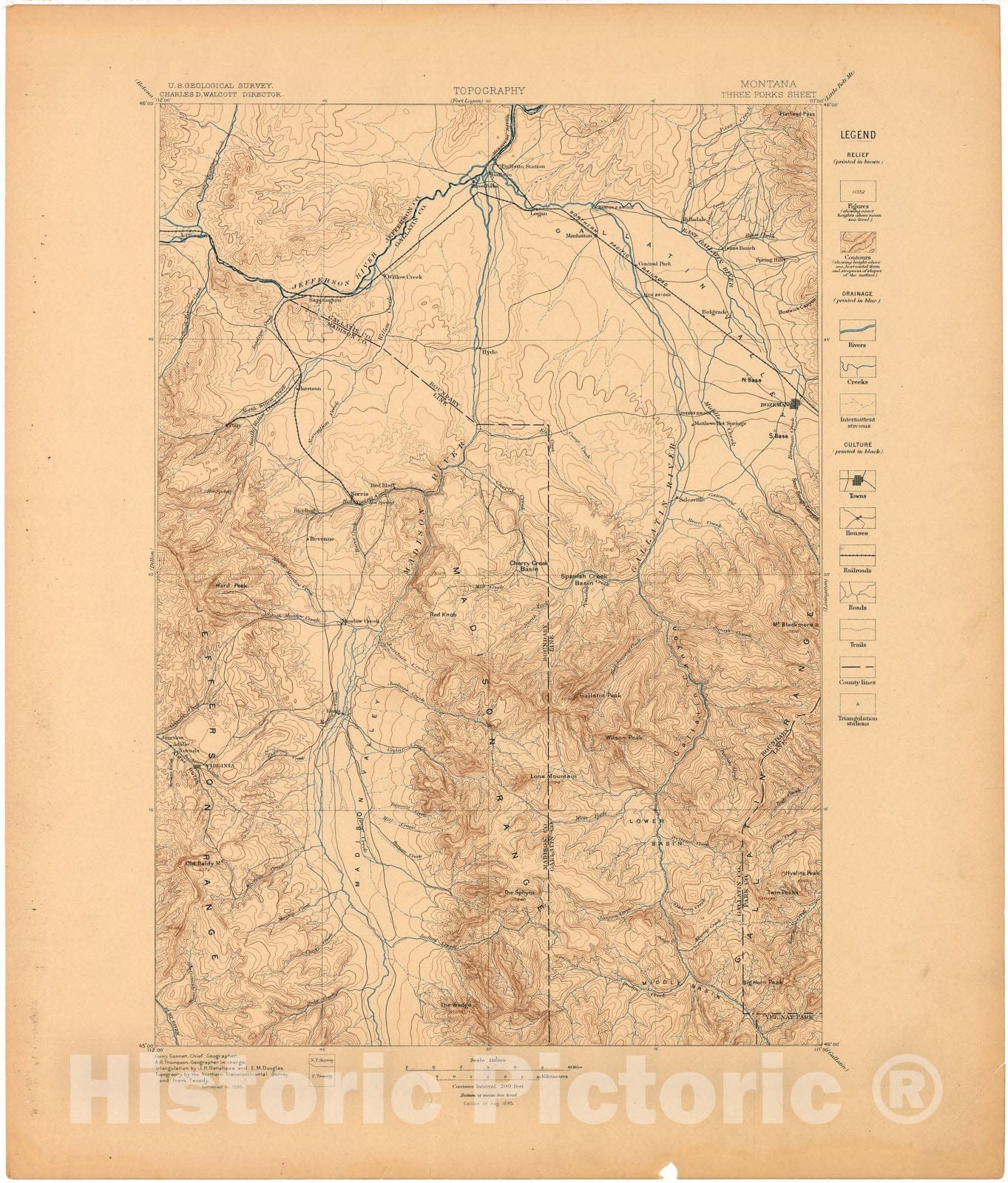 Map : Three Forks folio, Montana, 1896 Cartography Wall Art ...