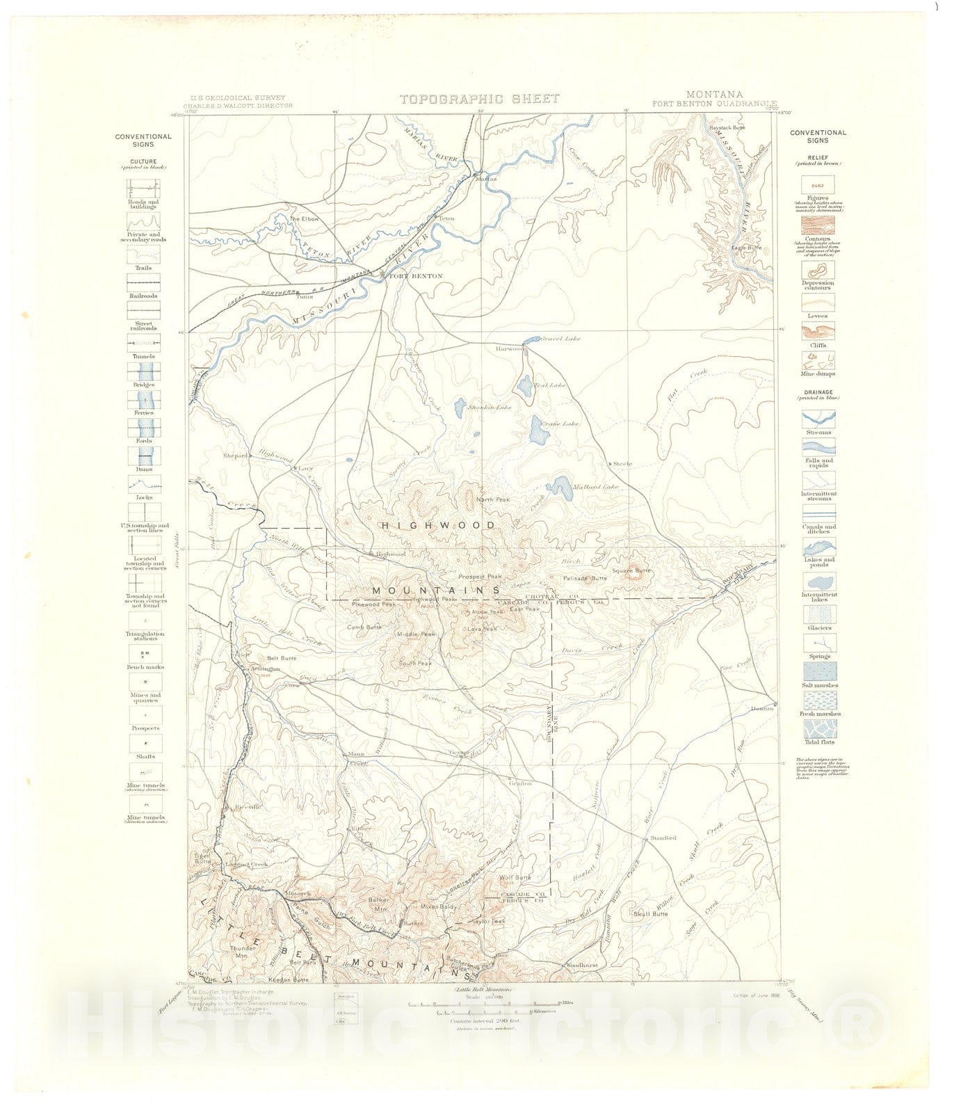 Map : Fort Benton, Montana, 1899 Cartography Wall Art : – Historic Pictoric