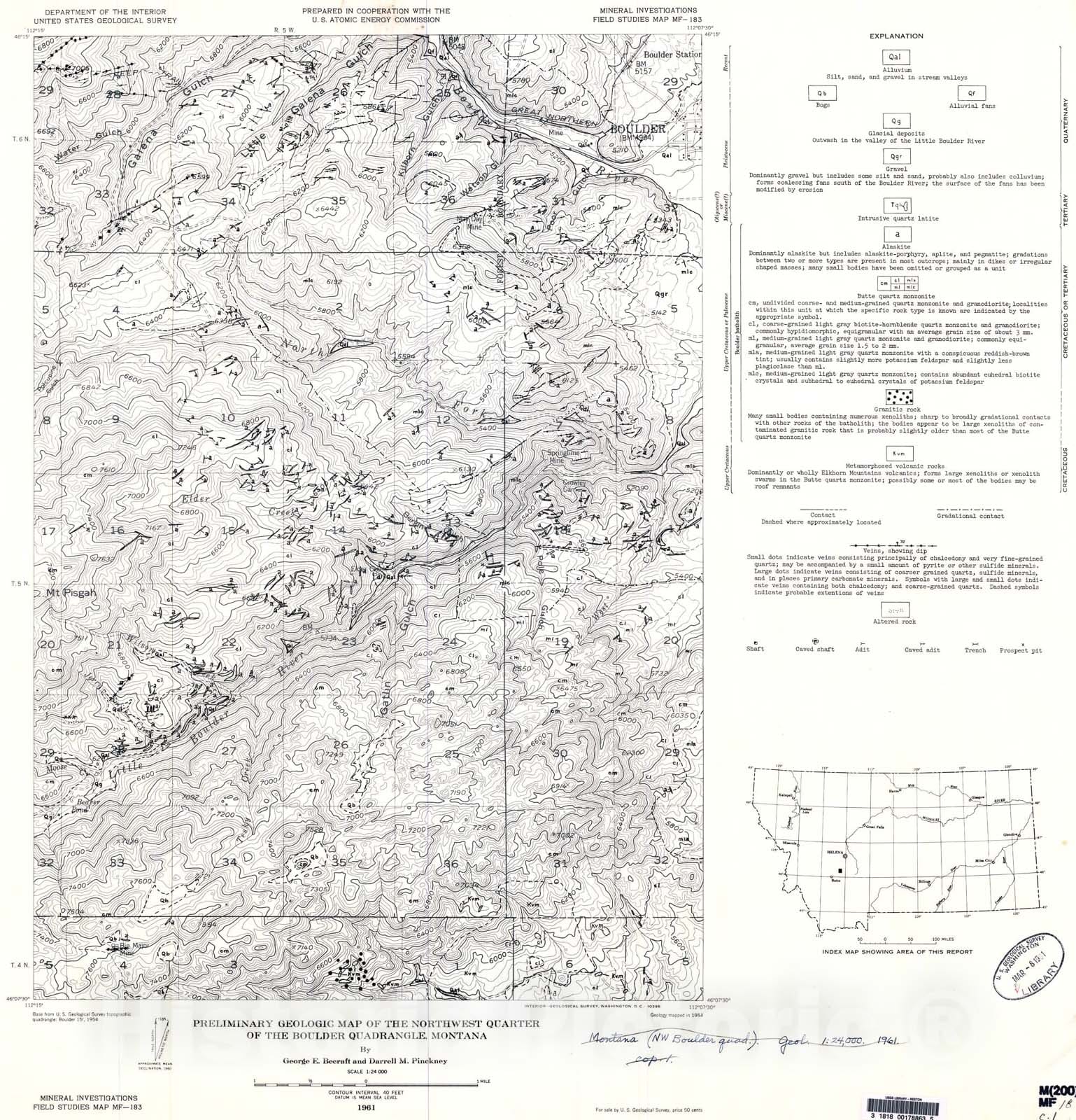 Map : Preliminary geologic map of the northwest quarter of the Boulder ...