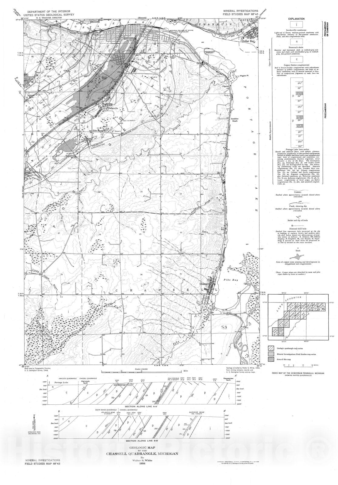 Map : Geologic map of the Chassell quadrangle, Michigan, 1956 Cartogra – Historic Pictoric