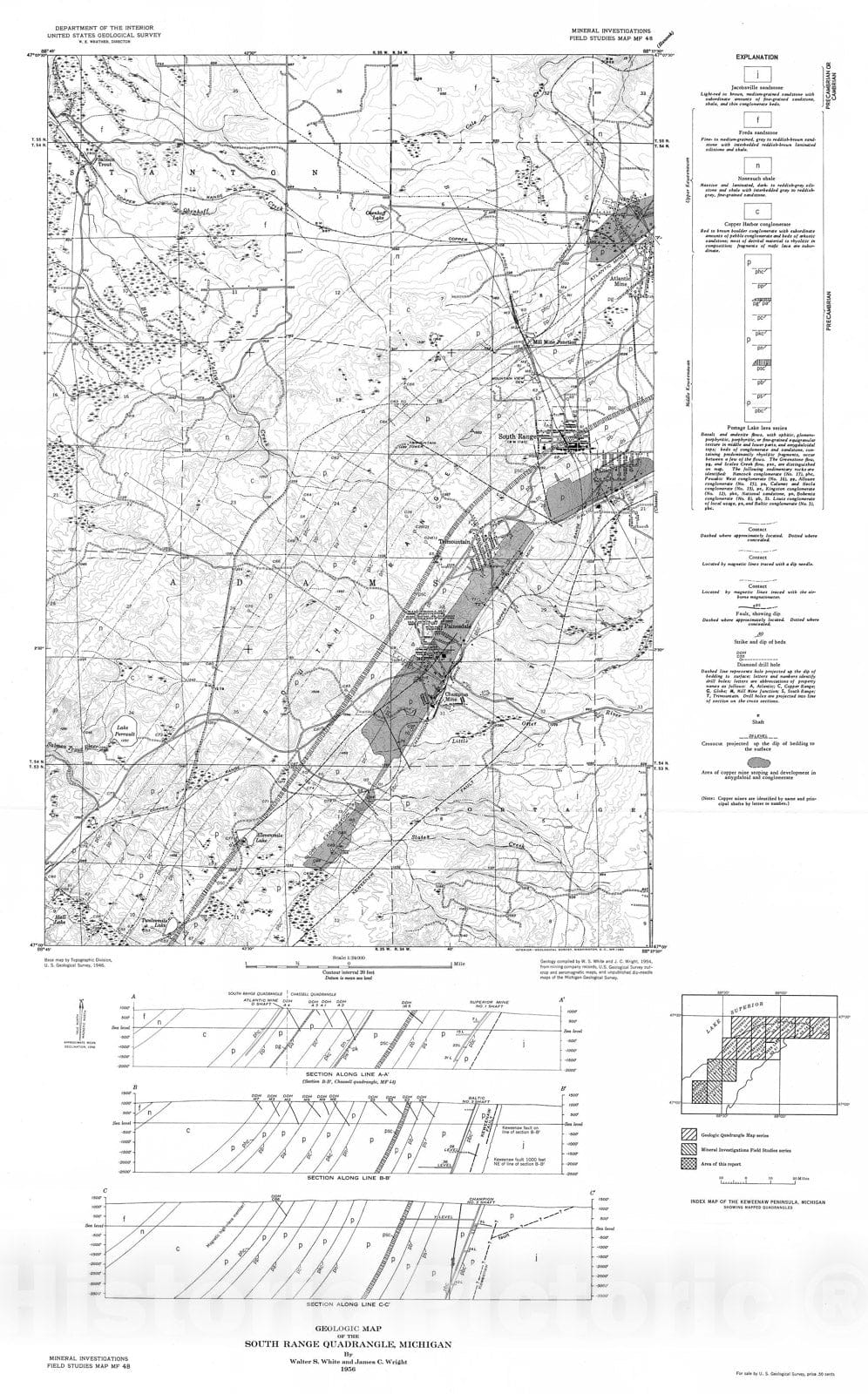 Map : Geologic map of the South Range quadrangle, Michigan, 1956 Carto ...