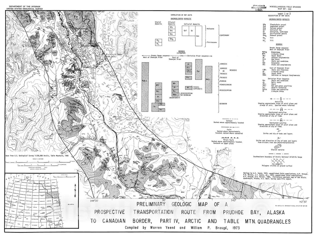 Map : Preliminary geologic map of a prospective transportation route f ...