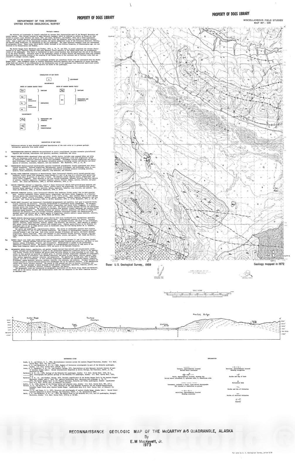 McCarthy A-5 Quadrangle Alaska Geologic Map 1973 | Historic Pictoric
