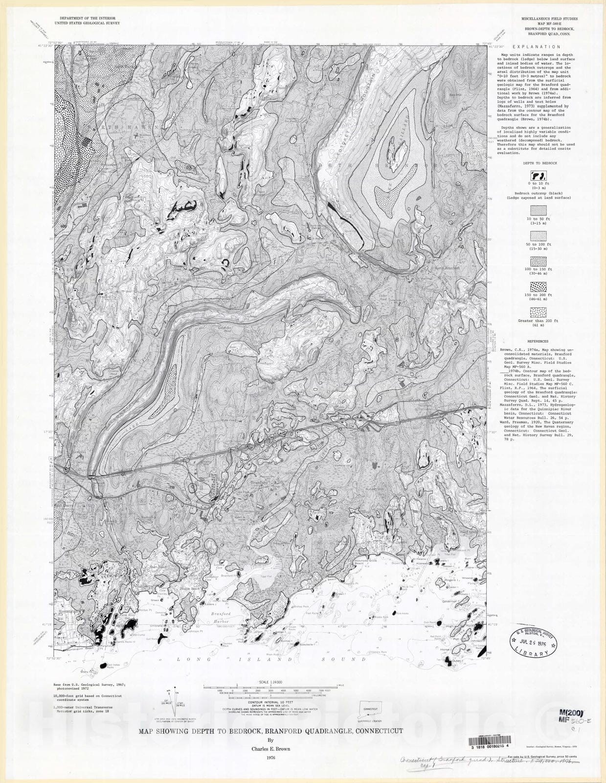 Map : Map showing depth to bedrock, Branford quadrangle, Connecticut ...