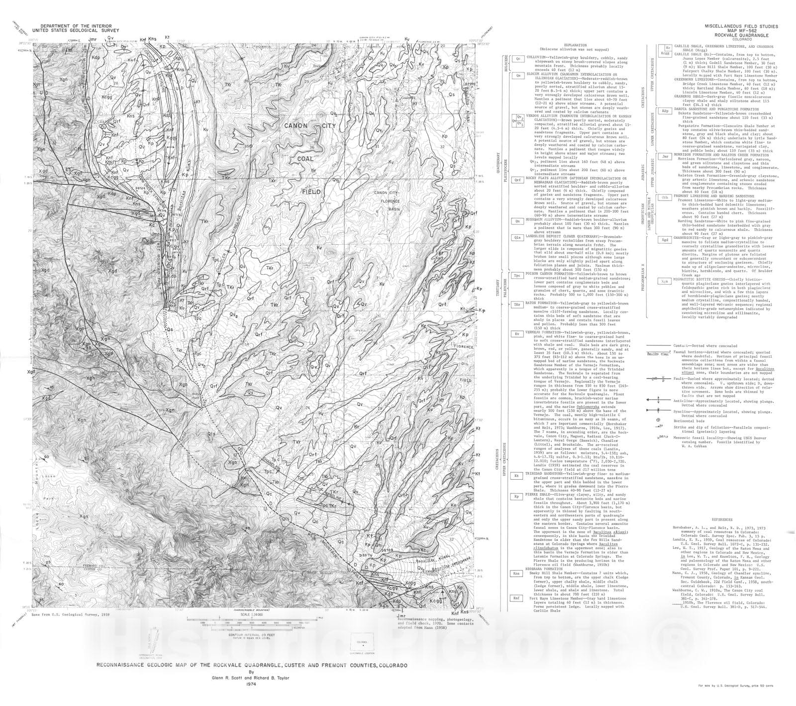 Map : Reconnaissance geologic map of the Rockvale quadrangle, Custer a ...