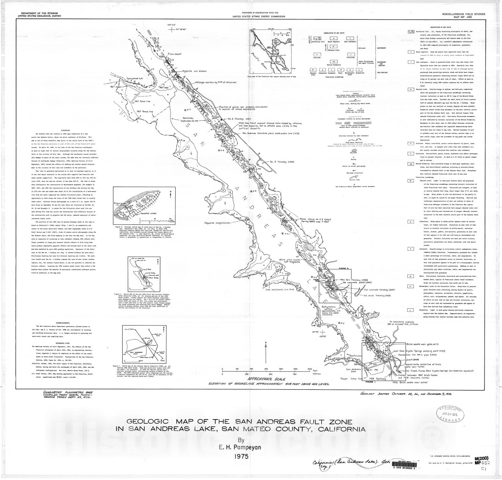 Map : Geologic map of the San Andreas Fault zone in San Andreas Lake ...