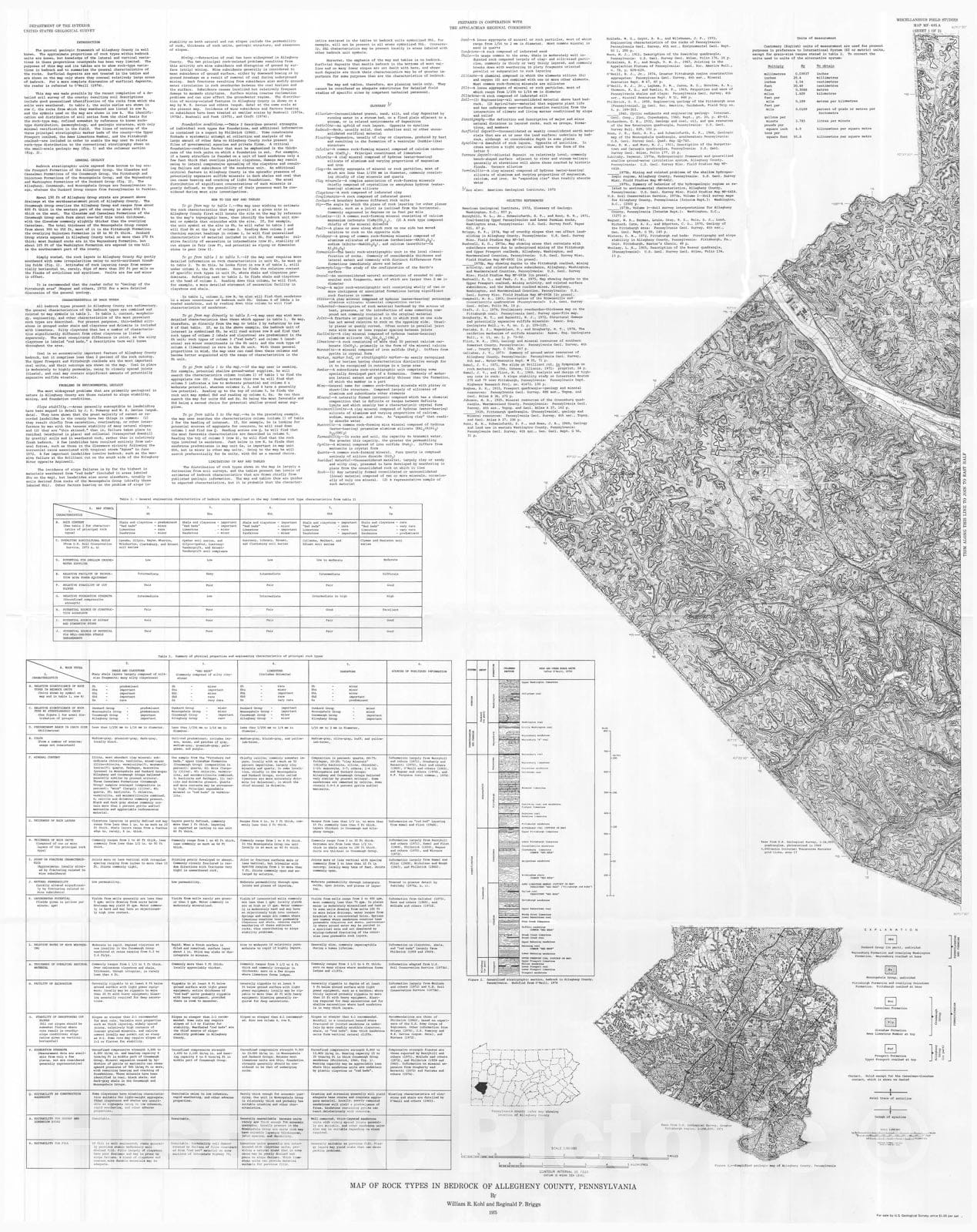 Map : Map of rock types in bedrock of Allegheny County, Pennsylvania ...