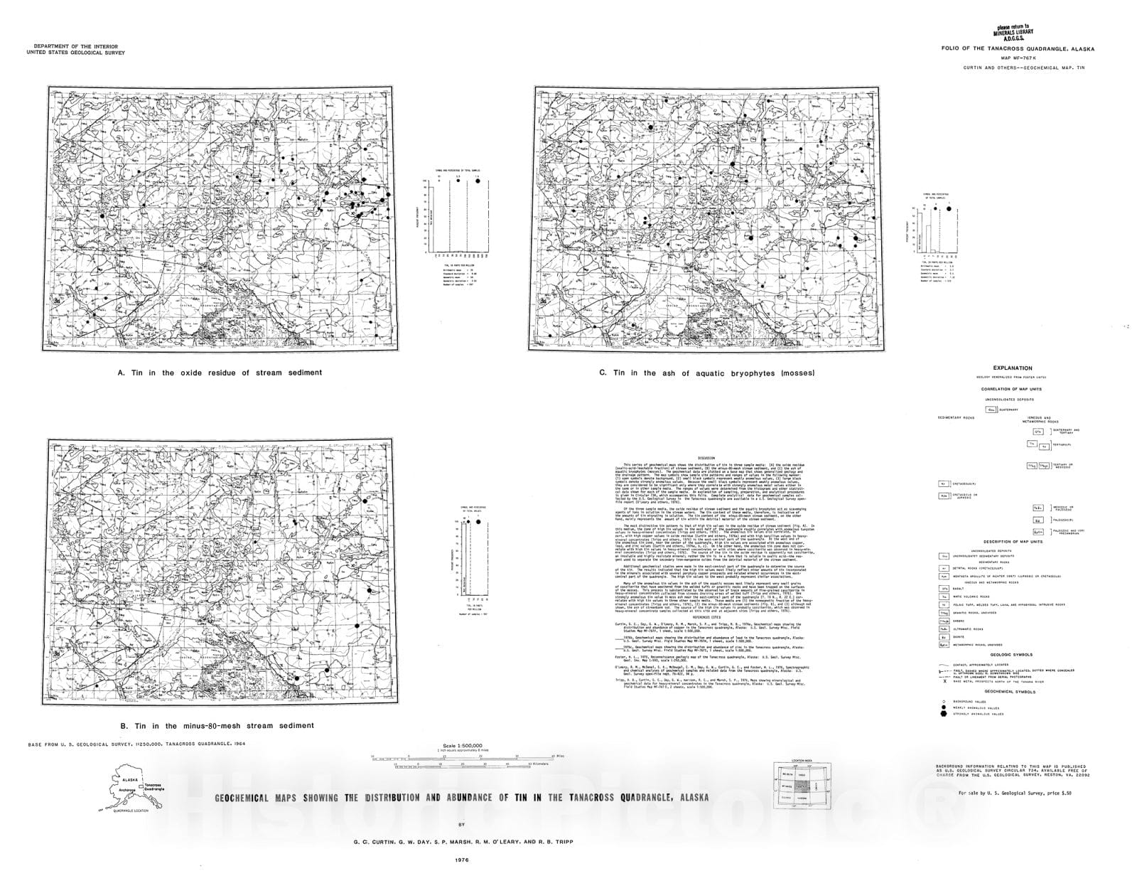 Map : Geochemical maps showing the distribution and abundance of tin i ...