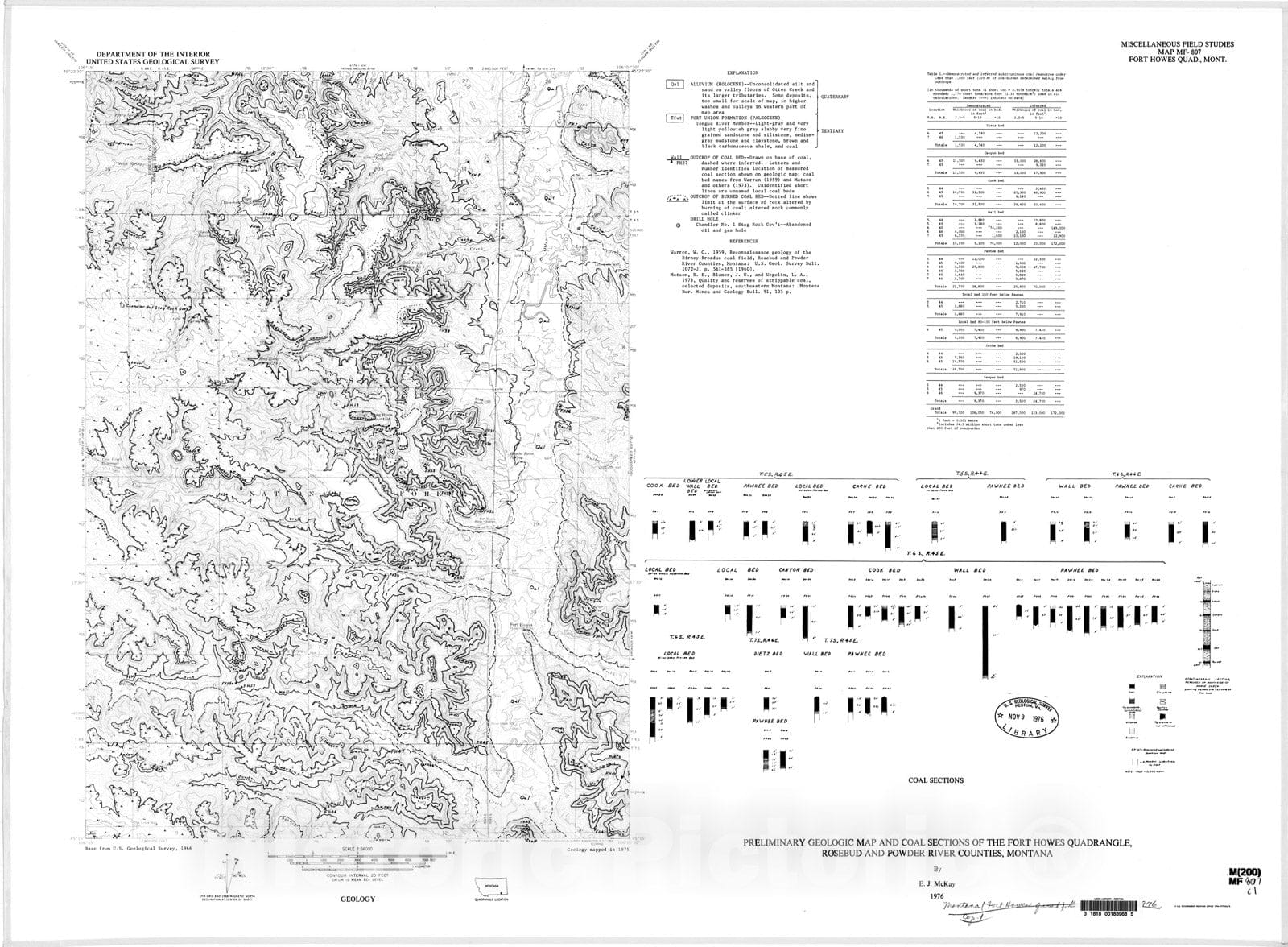 Map : Preliminary geologic map and coal sections of the Fort Howes qua ...