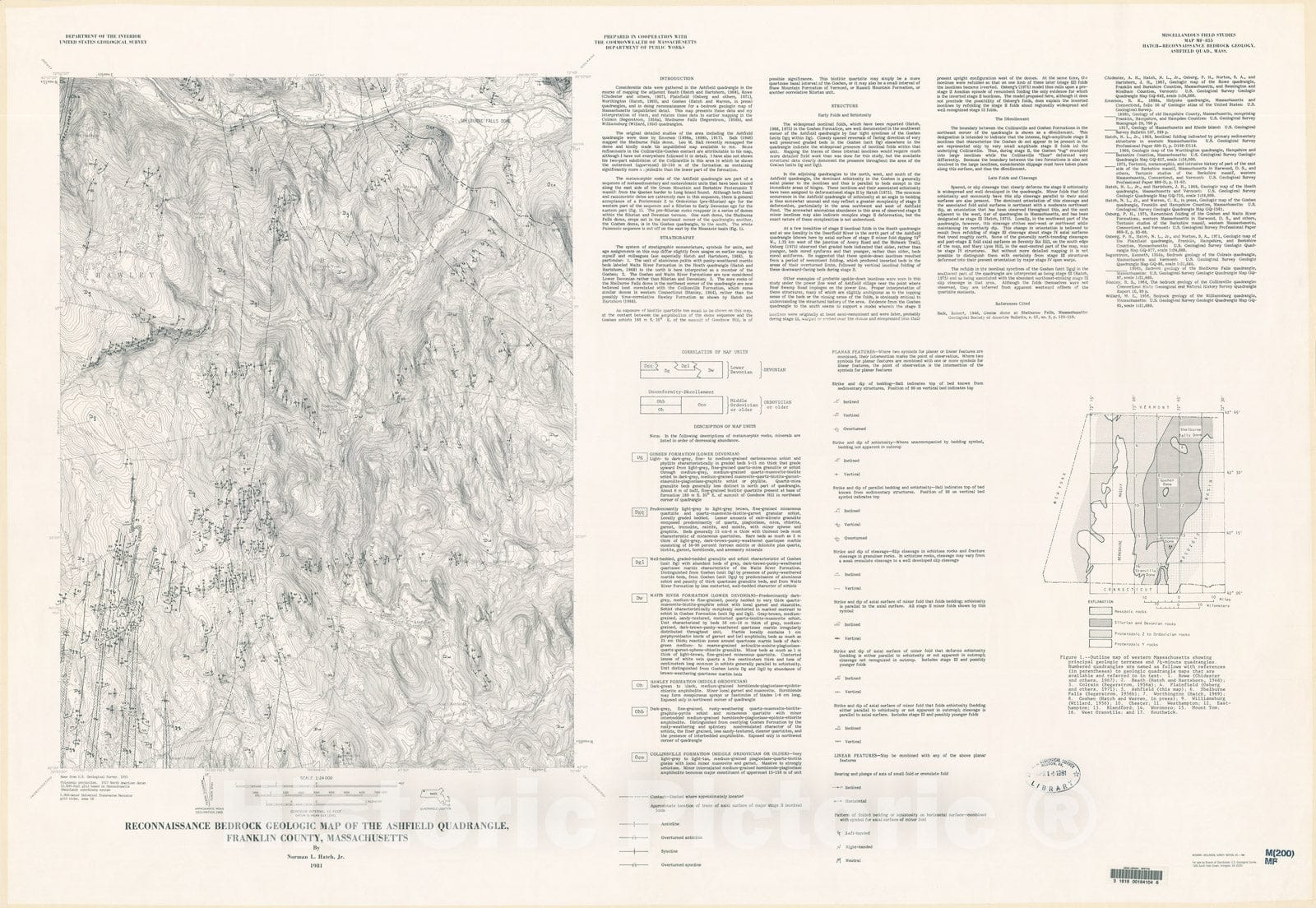 Map : Reconnaissance bedrock geologic map of the Ashfield quadrangle ...