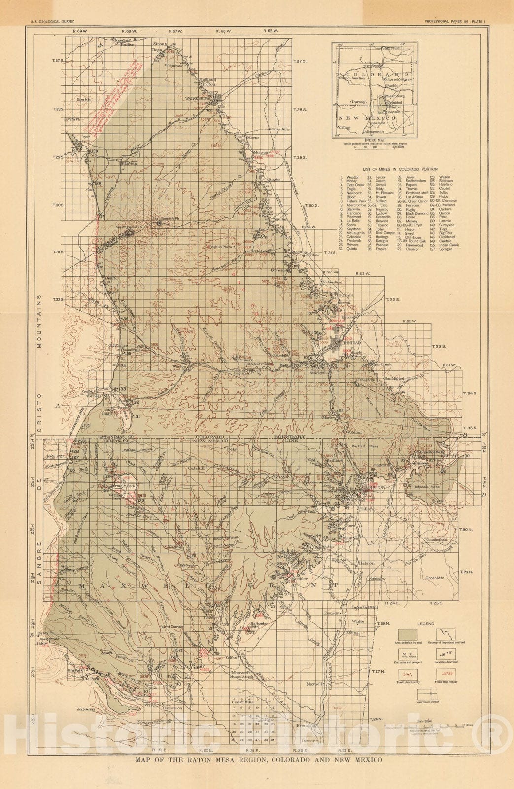 Map : Geology and paleontology of the Raton Mesa and other regions in ...