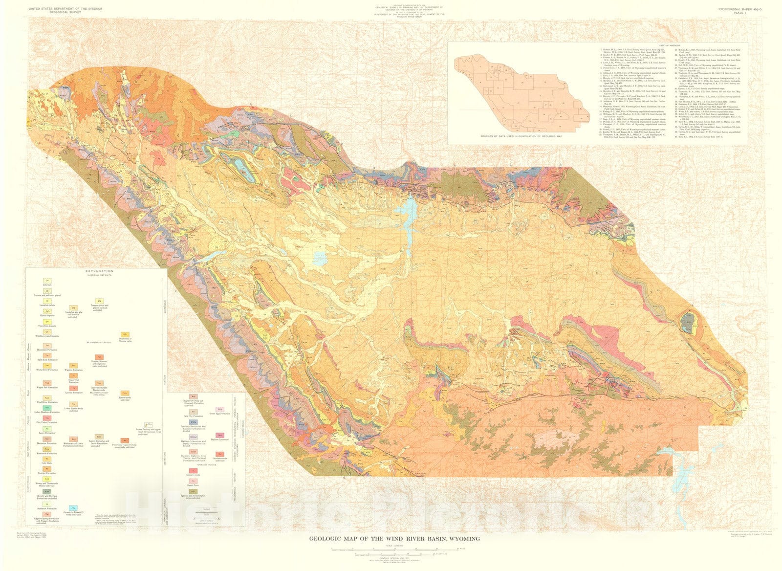 Map : Structural geology of the Wind River Basin, Wyoming, 1970 Cartog ...