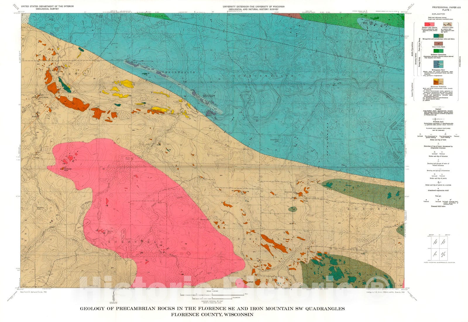 Map : Geology of the Florence area, Wisconsin and Michigan, 1971 Carto ...