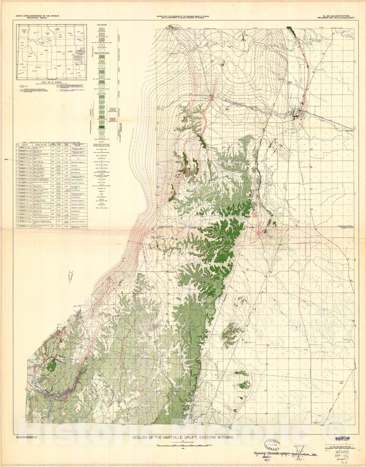 Map : Geology of the Hartville uplift, eastern Wyoming, 1949 Cartograp ...