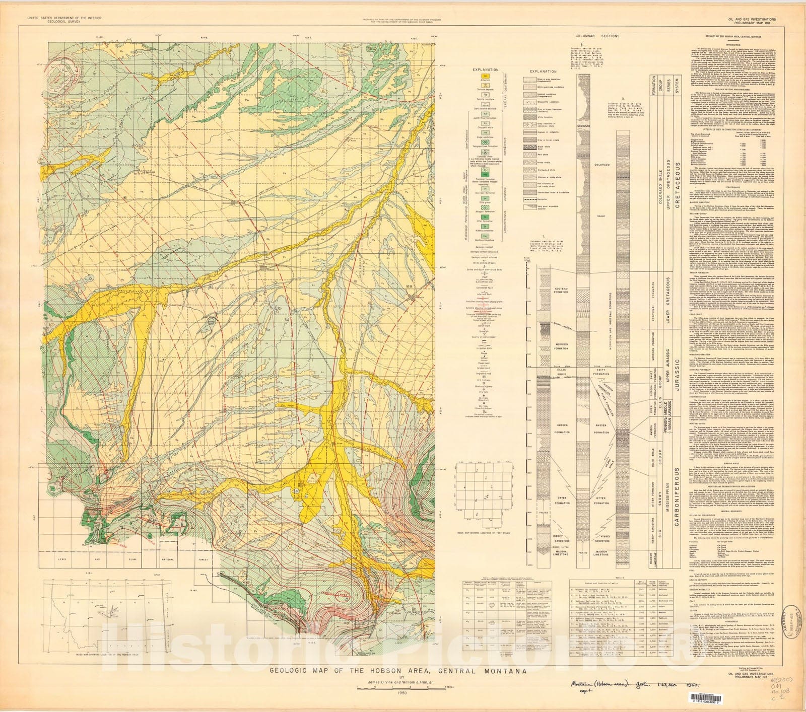 Map : Geology of the Hobson area, central Montana, 1950 Cartography Wa ...