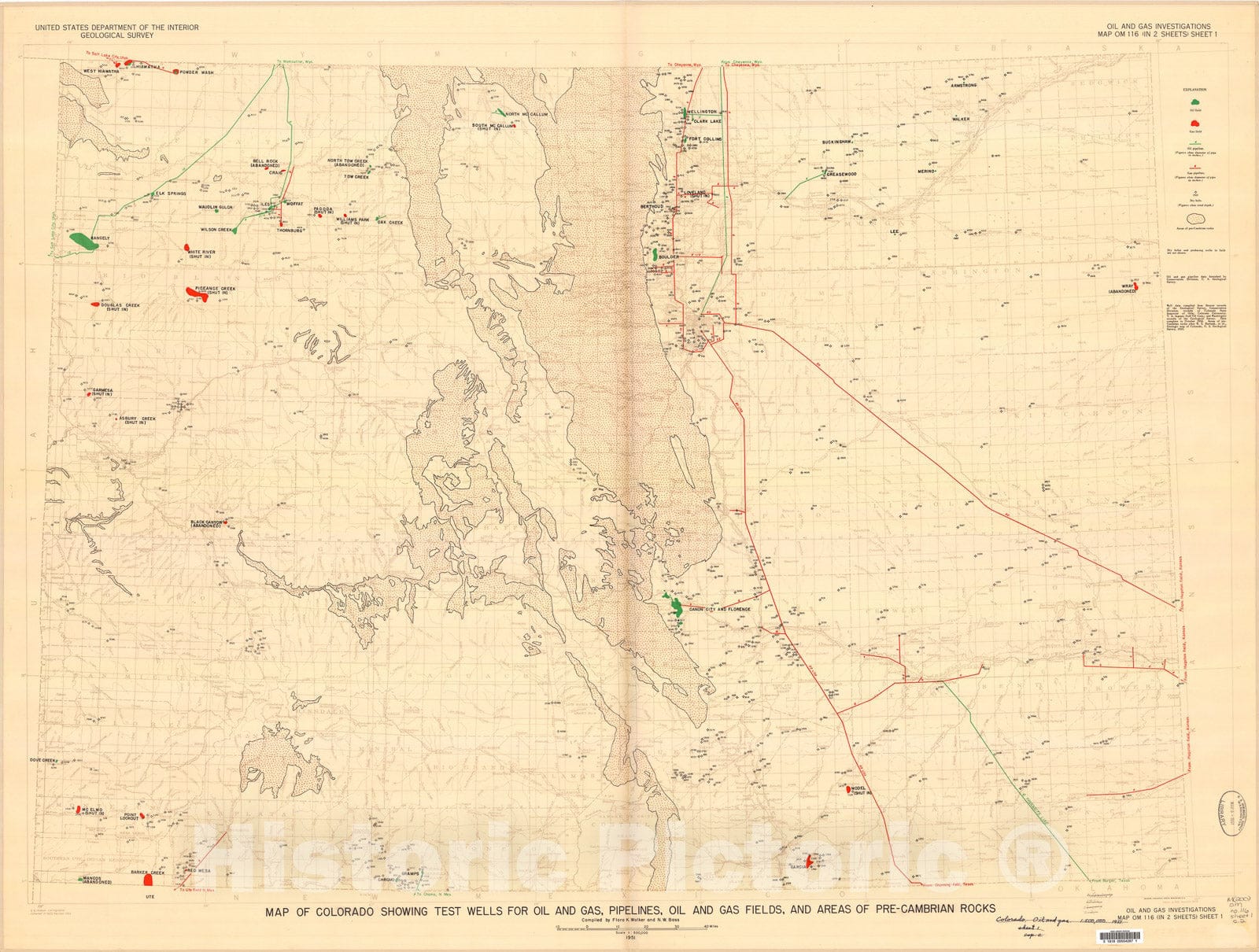 Map : Map of Colorado showing test wells for oil and gas, pipelines, o ...