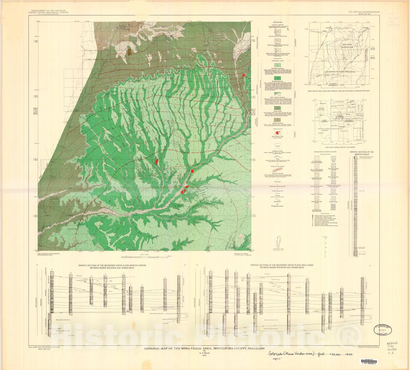 Mesa Verde Colorado Oil and Gas Map 1954 Print | Historic Pictoric