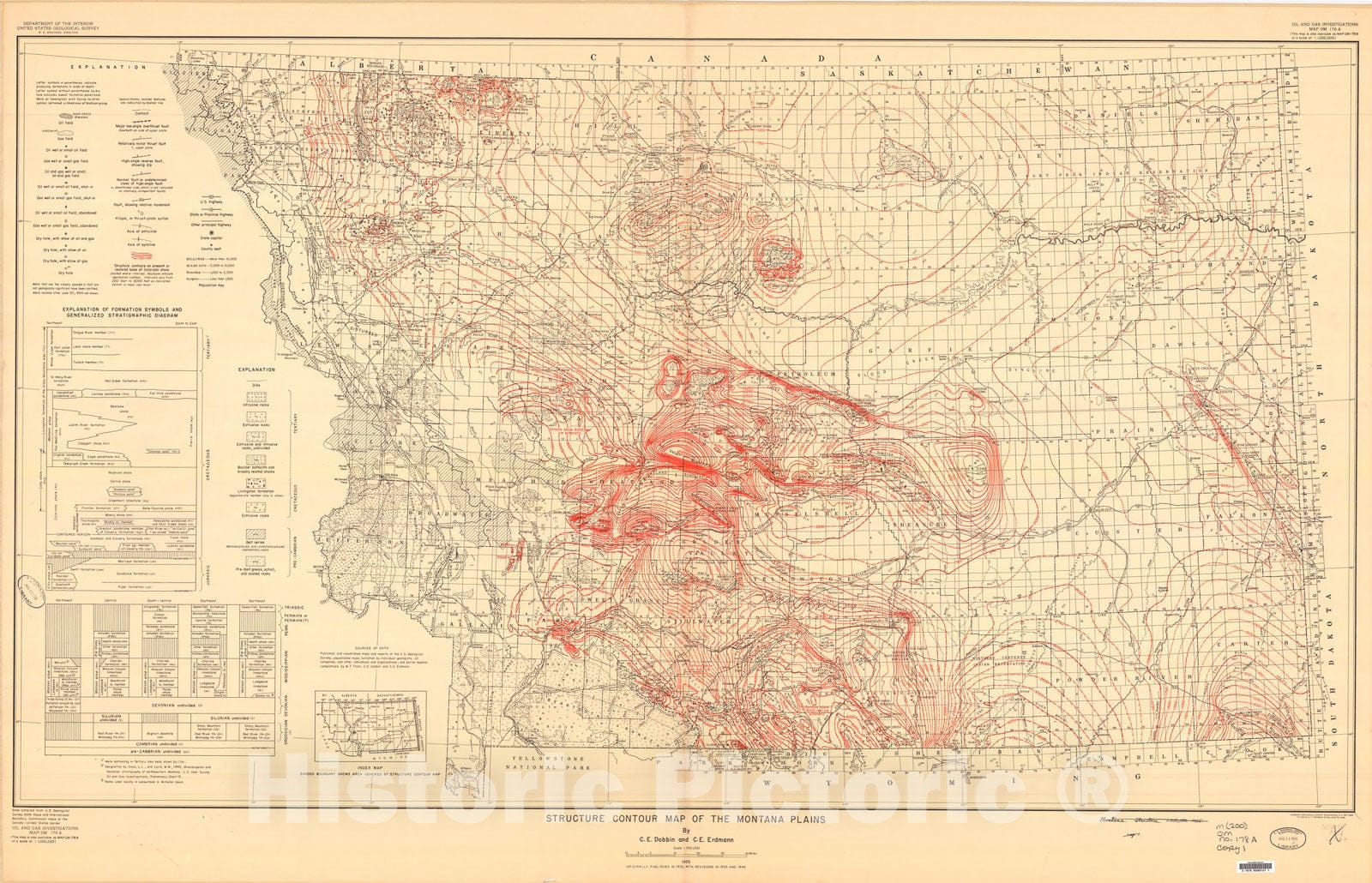 Map : Structure contour map of the Montana Plains, 1955 Cartography Wa ...