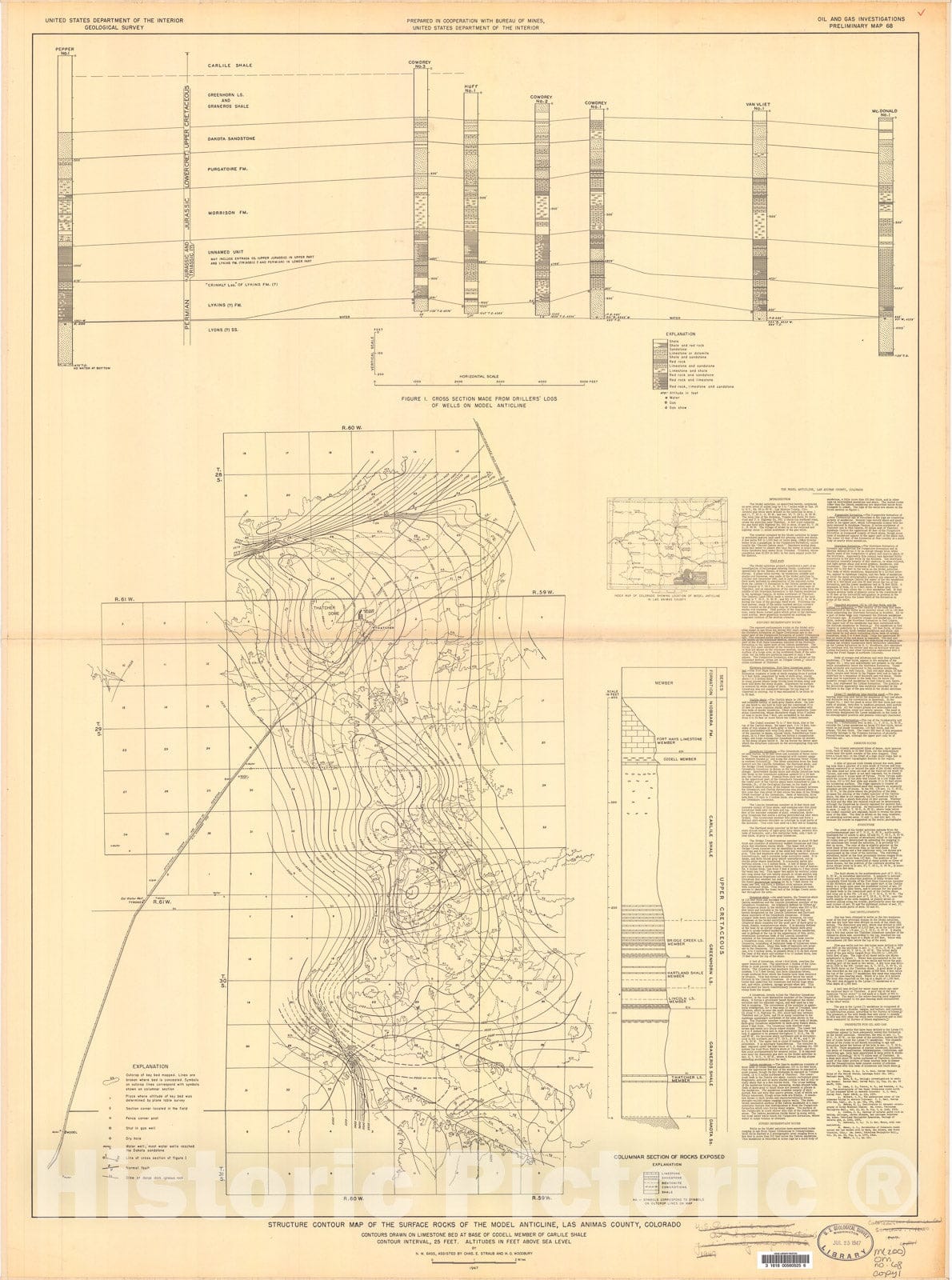 Map : Structure contour map of the surface rocks of the Model anticlin ...
