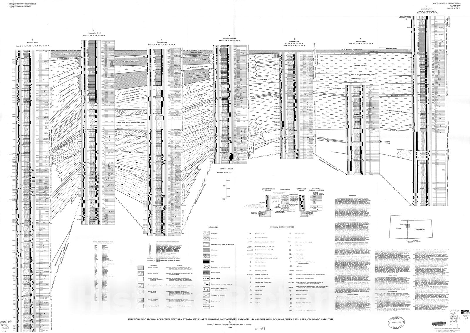 Map : Stratigraphic sections of Lower Tertiary strata and charts showi ...