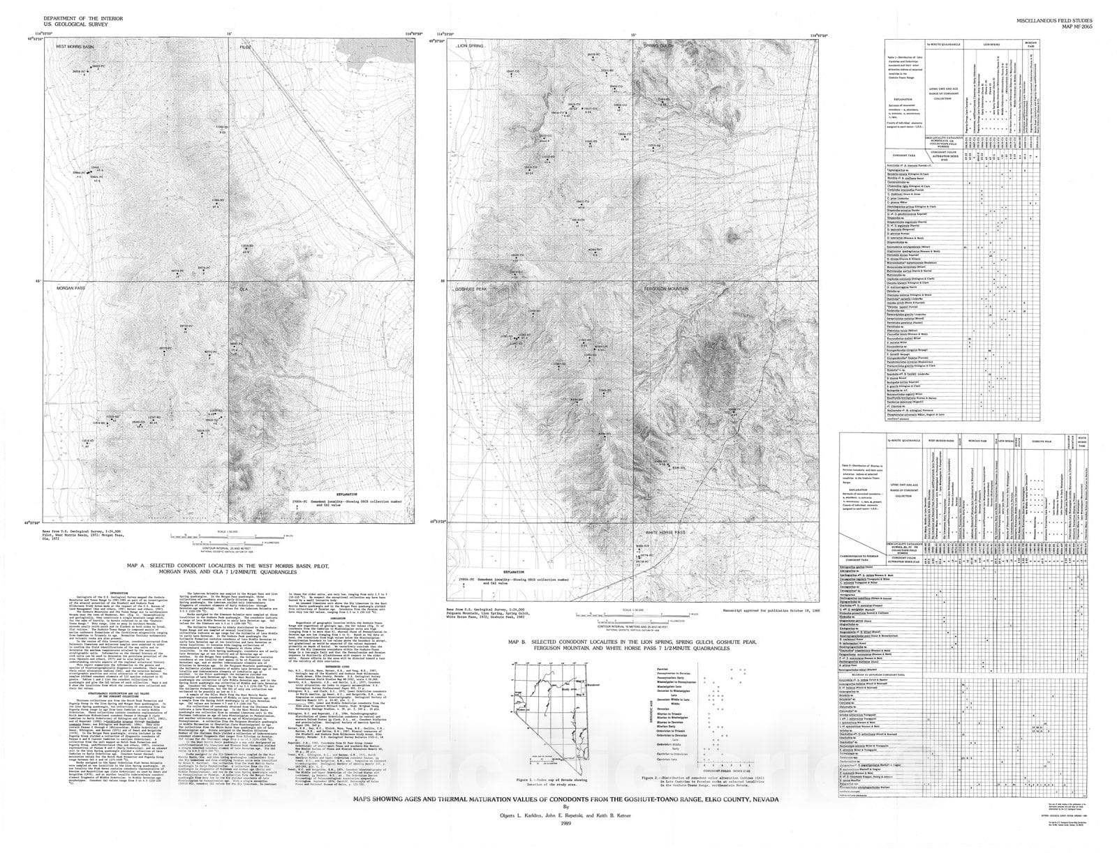 Map : Maps showing the ages and thermal maturation values of conodonts ...