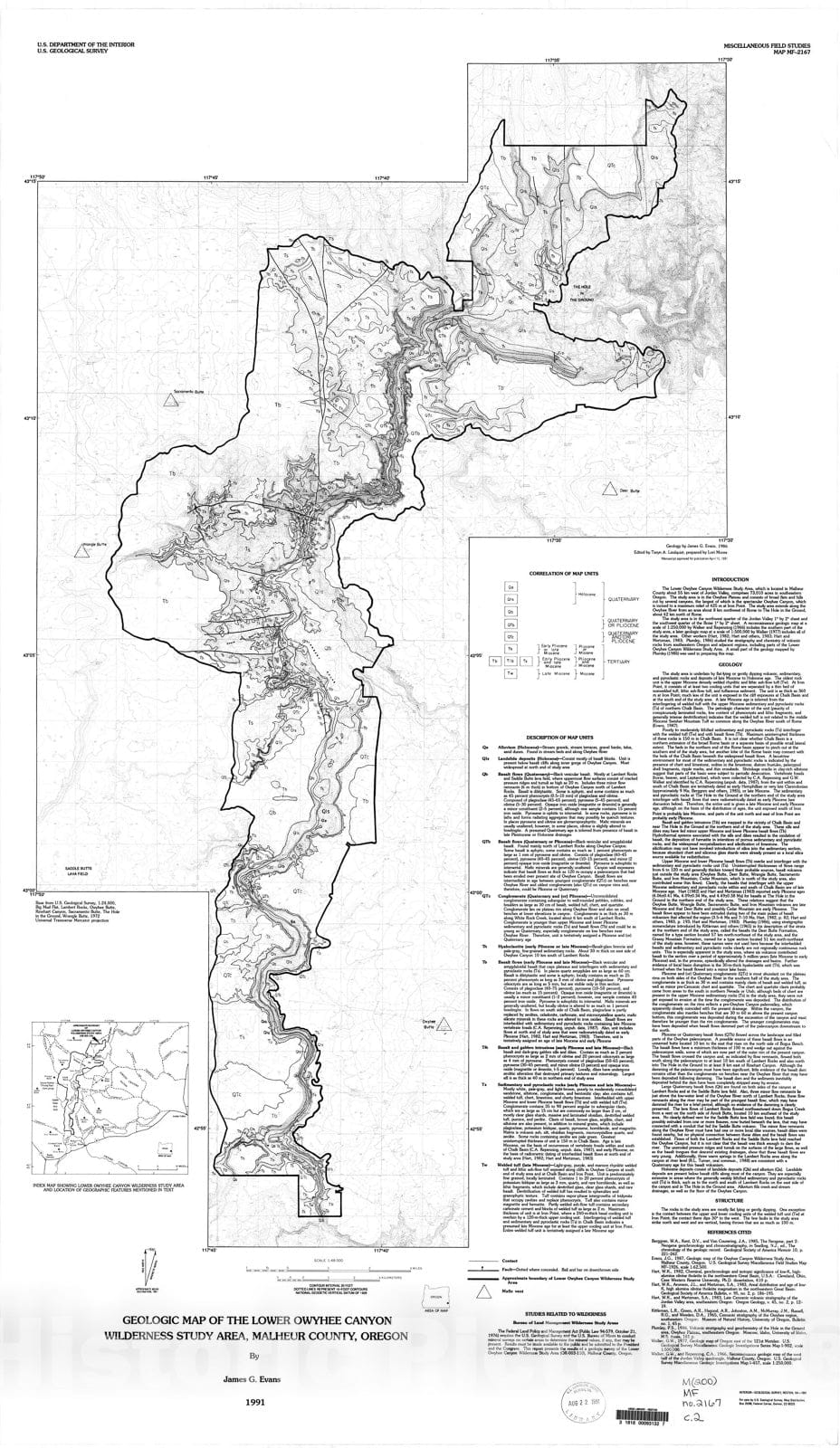 Map : Geologic map of the Lower Owyhee Canyon Wilderness Study Area, M ...