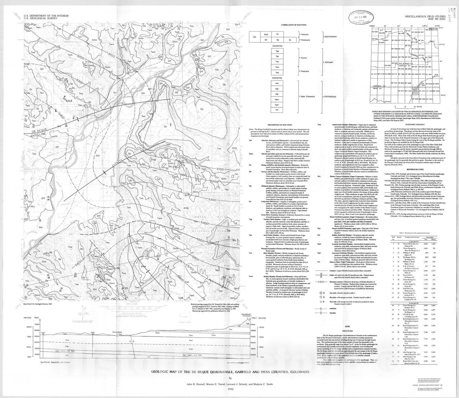 Map : Geologic map of the De Beque quadrangle, Garfield and Mesa Count ...