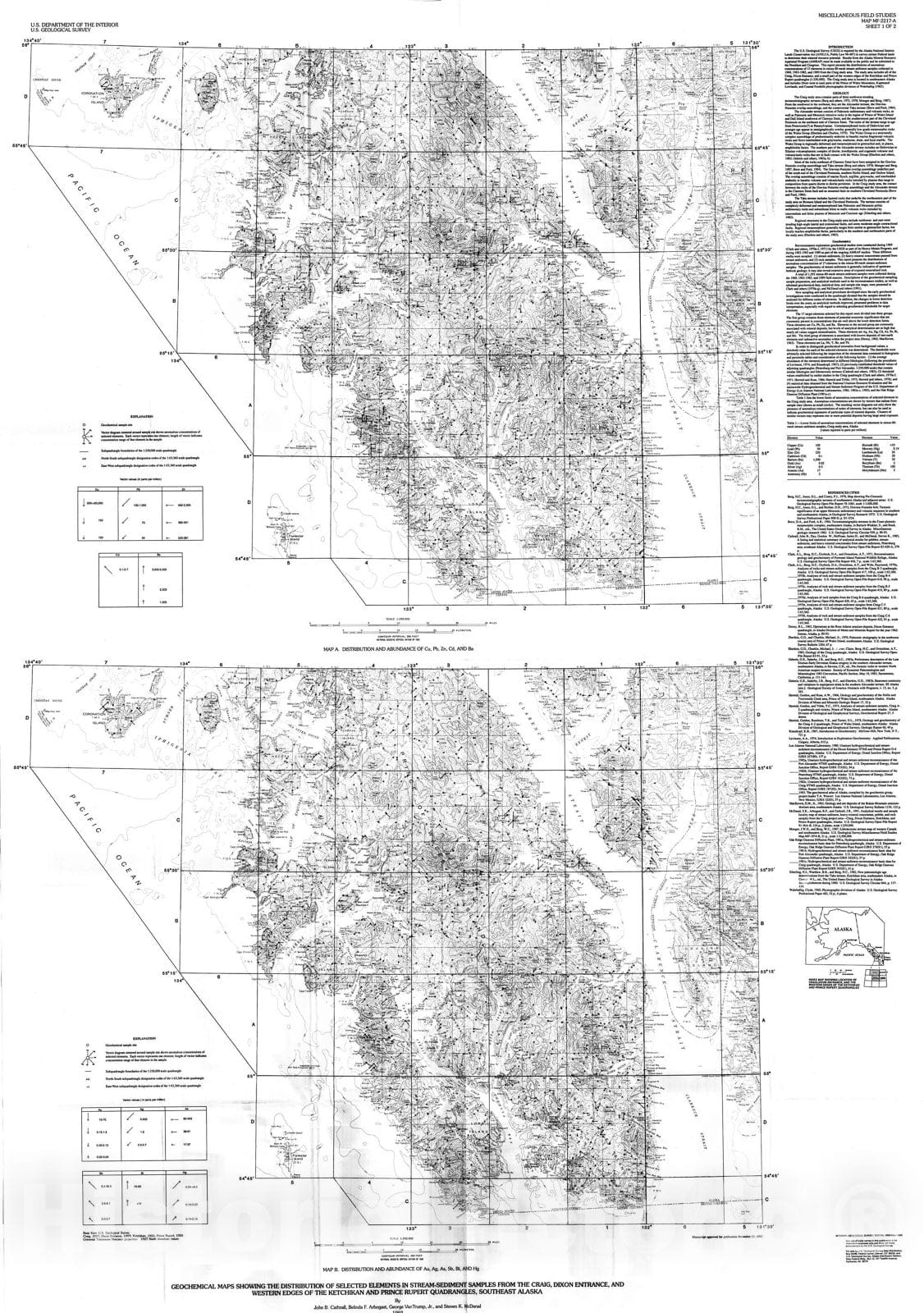 Map : Geochemical maps showing the distribution of selected elements i ...