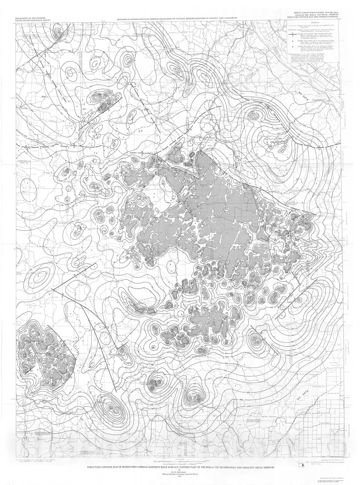 Map : Structure contour map of buried Precambrian basement-rock surfac ...
